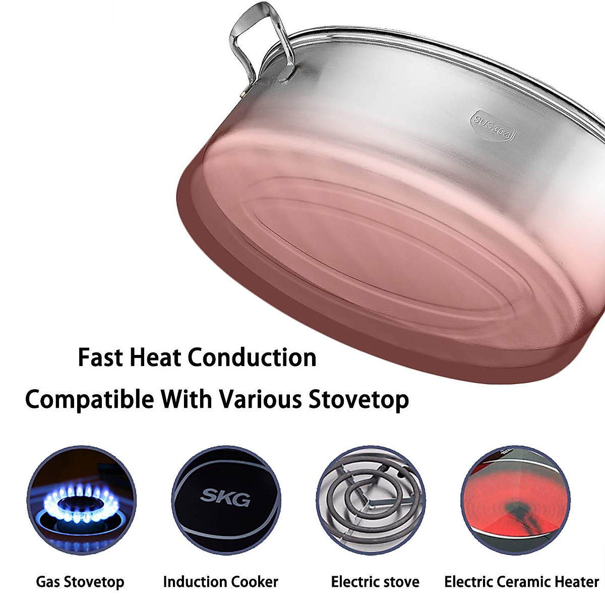 Eglaf 8Qt Stainless Steel Fish Steamer - Multi-Use Oval Cookware with Rack, Ceramic Pan, Chuck - Stockpot for Steaming Fish, Boiling Soup