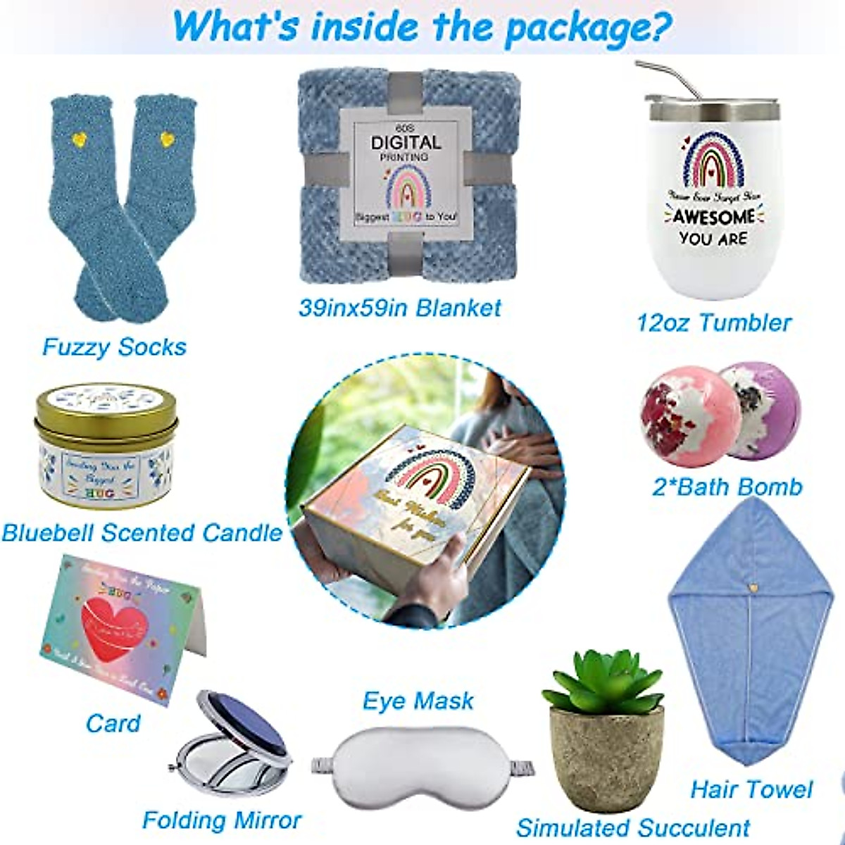 Get Well Soon Gifts for Women, 13 Pcs Care Package Gift Self Care Basket After Surgery Recovery, Encouragement Gift Thinking of You Feel Better Warm Gifts Box with Blanket Coffee Tumbler for Women