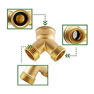 Litorange 1 PCS Lead-free Brass Body Backyard 2 Way Y Valve Garden Hose Connector MHT 3/4" Inch Thread Splitter Adapter + 2 Rubber Hose Washers