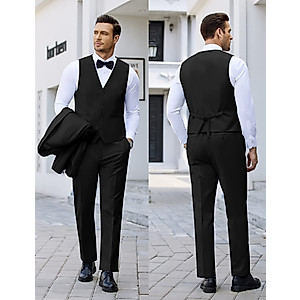 COOFANDY Mens Slim Fit 3 Piece One Button Business Wedding Prom Suits Blazer Tux Vest & Trousers Black X-Large