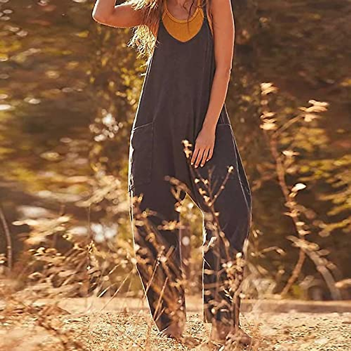 HUTJDHA Womens Plus Size Jumpsuits,Wide Leg Jumpsuits with Pockets Womens V-Neck Sling Jumpsies Plus Size