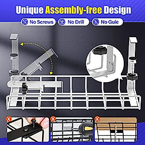 Under Desk Cable Management Tray, Xpatee Upgraded Wire Management No Drill No Screws, Cable Tray with Clamp for Desk Wire Management, Computer Cable Rack for Office, Home - No Damage to Desk White