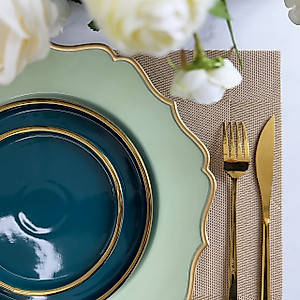 Henilosson Green Charger Plates Gold Trim - Classic Plate Chargers for Dinner Plates - Set of 6 Dinner Chargers（6，Green）