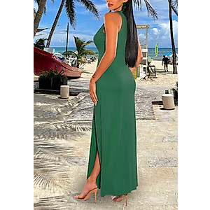 Sexy Maxi Dress for Women Sleeveless Front High Split Deep V Neck Party Long Bodycon Tank Dress