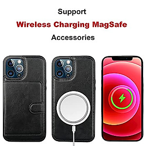 Bocasal Wallet Case for iPhone 12/12 Pro Compatible with MagSafe Magnetic RFID Blocking Detachable Premium PU Leather Flip Case with Card Slots Holder Kickstand Wireless Charging 6.1 Inch (Black)
