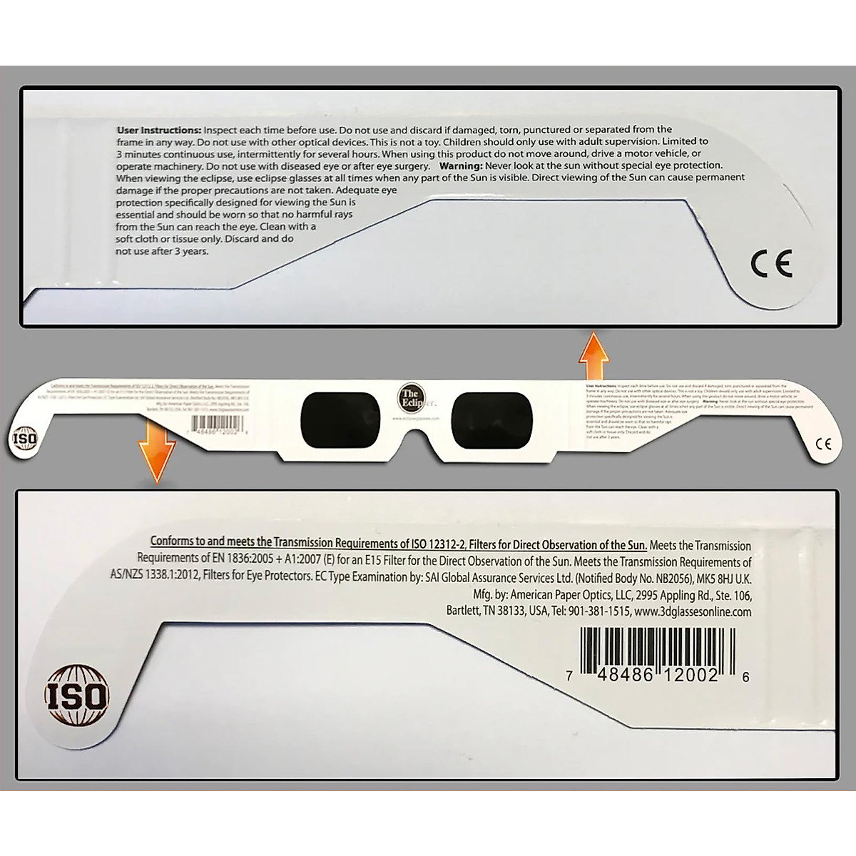 Land Sea & Sky Solar Eclipse Glasses - CE and ISO Certified Safe Shades for Direct Sun Viewing - Made in the USA (5 Pack)