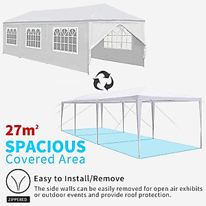 HCY 10'x30' Party Tent Heavy Duty Outdoor Gazebo Canopy with 8 Removable Sidewalls for Outdoor Wedding, BBQ, Camping, Backyard (White)
