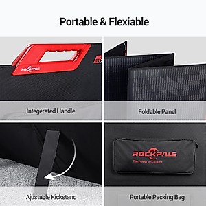 ROCKPALS 200W Portable Solar Panels with Kickstand, Foldable Solar Panel Charger for ROCKPALS/Jackery/BLUETTI/ECOFLOW Portable Power Station Solar Generator and USB Devices with QC 3.0 & Type C Output