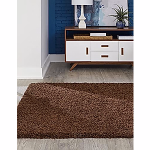 Rugs.com - Über Cozy Solid Shag Collection Rug – 8' x 10' Chocolate Brown Shag Rug Perfect for Living Rooms, Large Dining Rooms, Open Floorplans