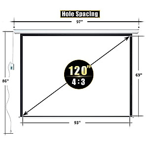 Aoxun Motorized Projector Screen Pull Down with Remote Control 120 inch Electric 4:3 Projection Screen,Video Projection Screens-White