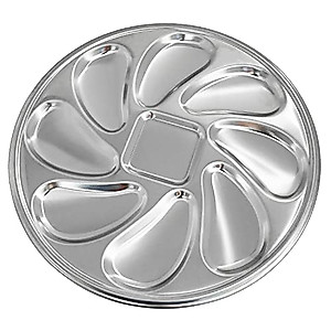BLLNDX Oyster Tray 9inch/23cm Stainless Steel Oyster Shell Shaped Kitchen Oyster Dinner Plate Serving Seafood Server Plate Clam Oyster Serving Grilling Pan