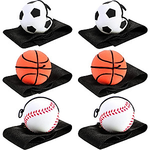 Skylety 6 Pieces 1.85 Inch Wrist Return Ball Sports Wrist Ball Includes Basketball, Baseball and Football on a String Rubber Rebound Ball Wristband Toy for Children Kids Party Favor, Exercise or Play