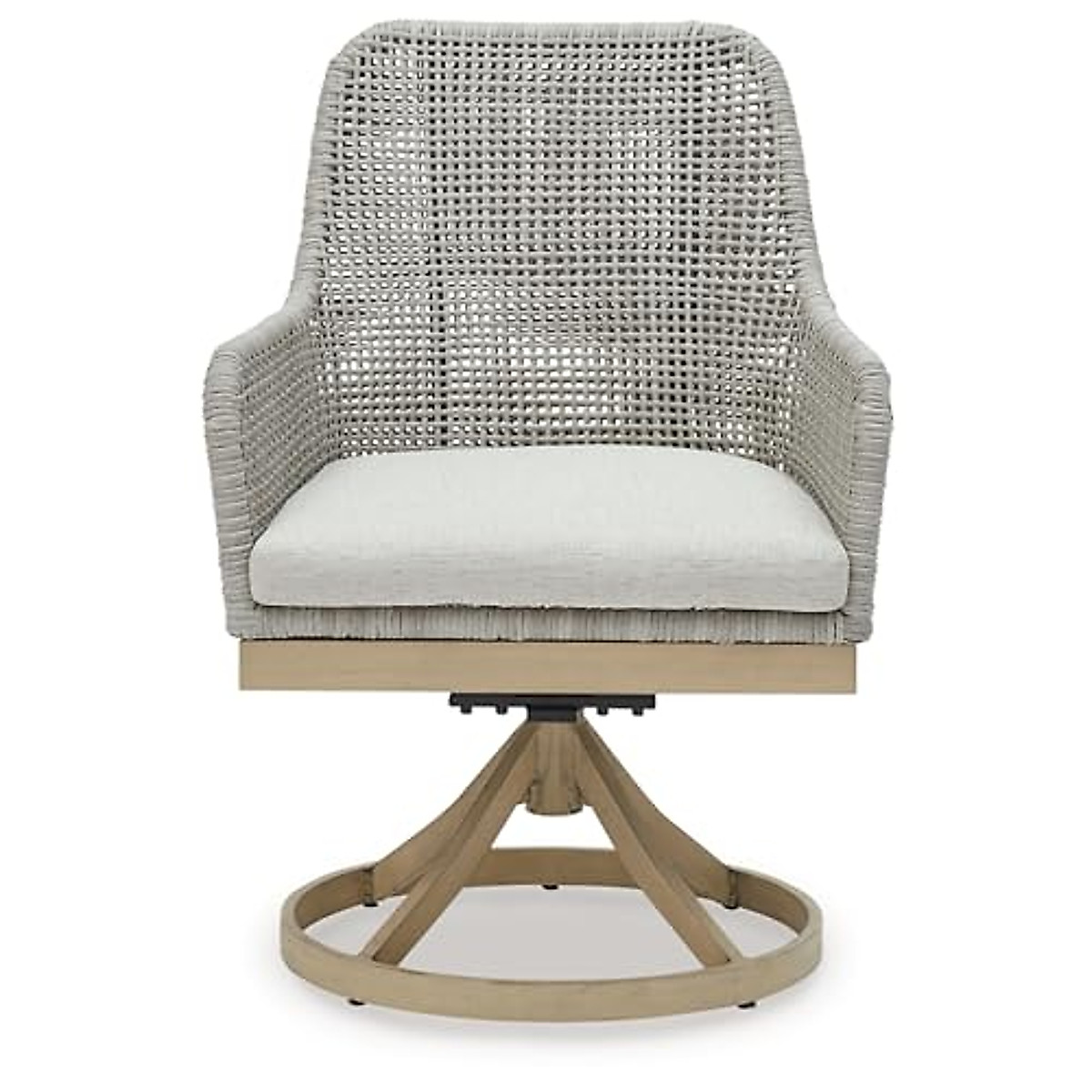 Signature Design by Ashley Seton Creek Outdoor Swivel Dining Chair, Set of 2, 25" W x 26" D x 36" H, Light Brown & Light Gray