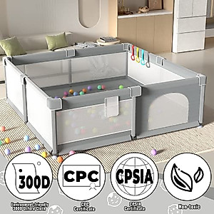 LUTIKIANG Baby Playpen, 79" X 71" Extra Large Playpen for Babies and Toddlers with Gates, Baby Play Yards, Baby Fence Play Area, Safety Indoor Baby Play Area with Ocean Balls (Grey)