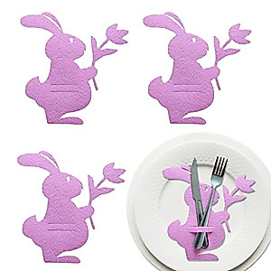 Rabbit Cutlery Bag - 4 Pcs Easter Bunny Felt Tableware Holders - Kitchen Utensil and Flatware Organizers Supplies Easter Cutlery Holders for Party Dinner