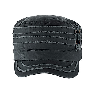 D&Y Unisex Cotton Distressed Layered Frayed Cadet Military Cap, Dark Gray