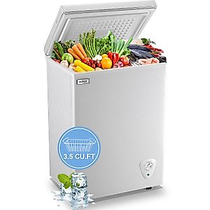 Chest Freezers Compact Mini Deep Freezer WANAI 3.5 Cu.Ft Free-standing Top Door Room Dorm Office Garage Freezer with 7 Adjustable Temp Control Removable Basket for Apartment Basement Business