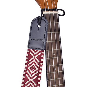 CLOUDMUSIC Tenor Concert Soprano Baritone Ukulele Strap Coloful Hawaii Floral Jacquard For Adult Size And Kids(Ethnic Red)