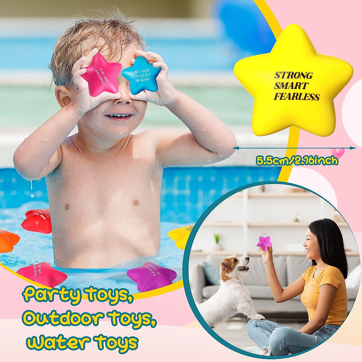 Motivational Stress Balls Quote Relief Ball Colorful Inspirational Foam Star Hand Exercise Toy Relieve Anxiety for Adults Girls Boys Party Favors(72 Pcs)