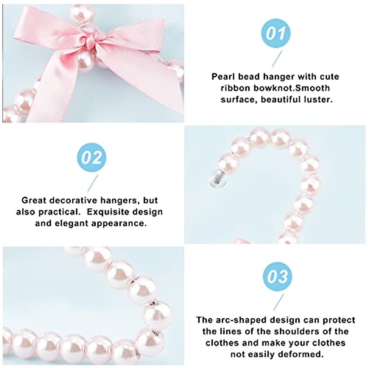 AHANDMAKER 5 Pack Pearl Beads Metal Elegant Clothes Hangers, Small Pet Hanger Plastic Pearl Beaded Clothes Hangers, for Pet Cats and Dogs, Puppet Clothes (Pink)
