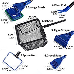 JZMYXA Aquarium Fish Tank Clean Set, Aquarium Cleaning Kit for Fish Tank Long Handle Fish Tank Brush Functional Six Cleaning Tools for Aquarium Telescopic Cleaning 6-in-1