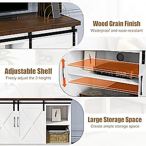 IDEALHOUSE Farmhouse TV Stand for 65 Inch TV, Entertainment Center with Storage and Sliding Barn Doors, Modern Media TV Console TV Stands for Living Room Bedroom (White)