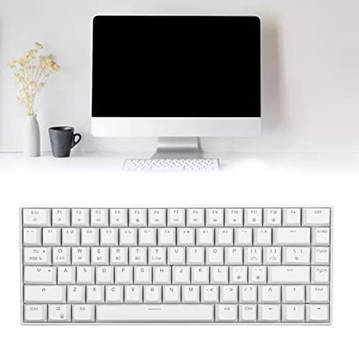 BTIHCEUOT Gaming Keyboard, Wireless 2.4G RGB Backlit Ergonomic Layout Type C Wired Mechanical Keyboard 82 Keys for Desktop for Laptop for