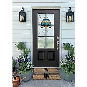 Interchangeable Welcome Sign for Front Door Blue Farmhouse Truck Decor Hanging Sign with 11 Interchangeable Seasonal and Holiday Decor Signs 12x14 in. (Blue Farmhouse Truck)