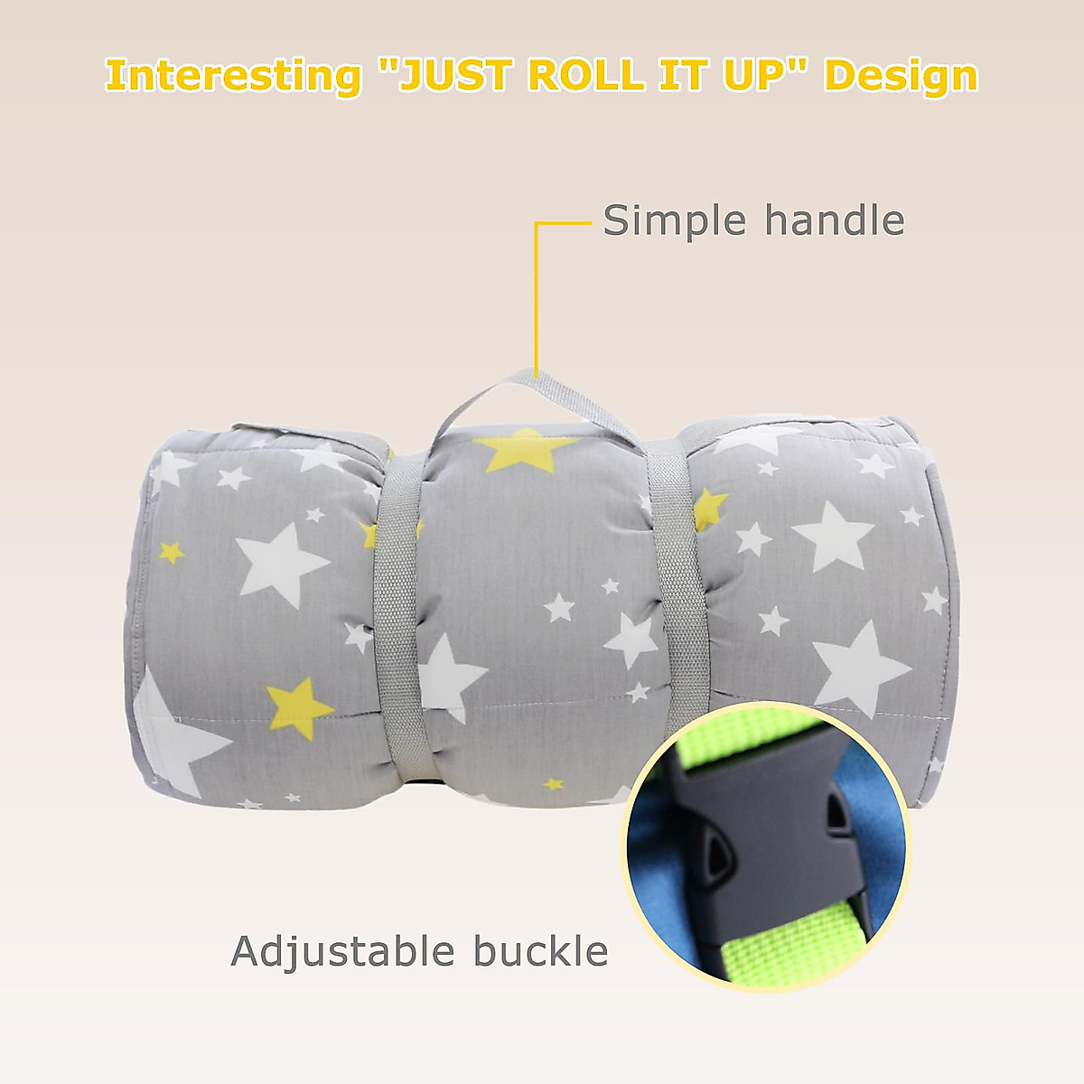 Hi Sprout Minky Dot Toddlers Nap Mat with Removable Pillow and Soft Blanket, Lightweight Daycare Preschool Kindergarten Sleeping Bag, Travel Slumber for Kids Girls Boys-Stars