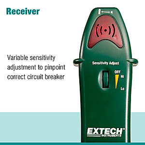 Extech - 1218G94EA - CB10 Circuit Breaker Finder, Locates fuses/breakers, Tests receptacles and GFCI circuits, Green,Red