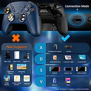 Multi-Platform PC Wireless Controller, Bluetooth Gaming Controller, Compatible with Windows, iPad, Steam, Luna, Laptop, Tablet, and Smart TV, with Double Shock, Macro Keys, Turbo Button, LED Backlight