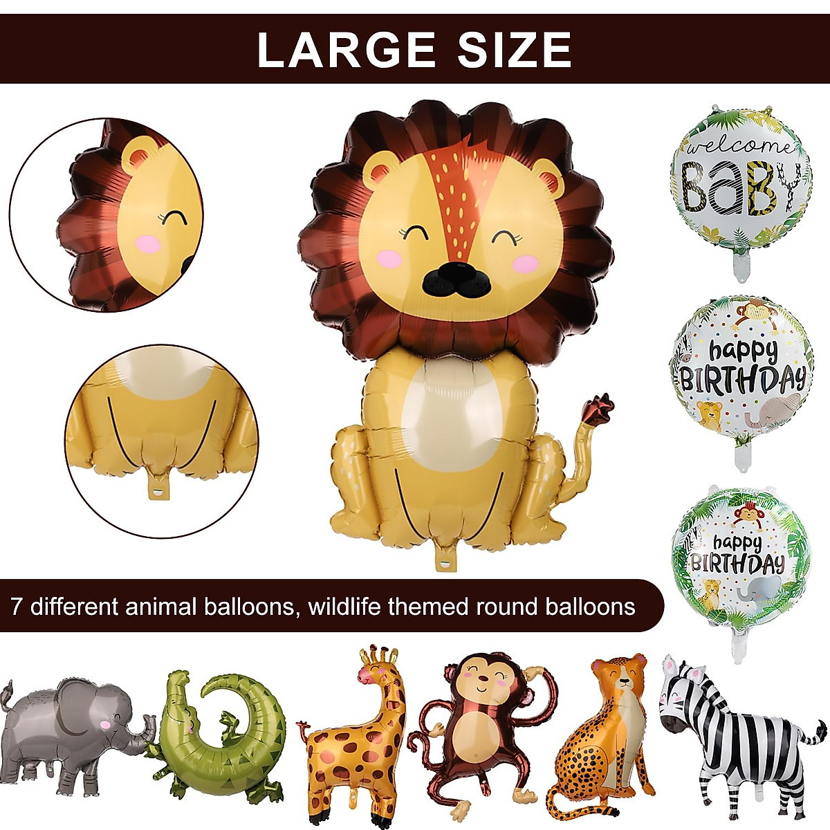 10pcs Jungle Safari Animal Balloons, Giant Safari Balloon Animal Print Balloons Animal Theme Party Balloons for Birthday Party Baby Shower Decorations