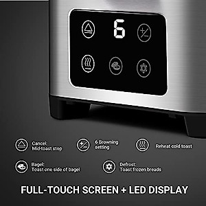 REDMOND 2 Slice Toaster, Full Touch Screen LED Display Stainless Steel Toaster with 6 Bread Shade Browning Settings, Bagel/ Reheat/ Defrost/ Cancel