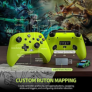 2.4G Wireless Controller Compatible With Xbox Series X/Xbox Series S/Xbox One/Xbox One S/Xbox One X/PC, Built-in 650mAh Rechargeable Battery, Upgraded Joystick, TURBO Function (Green)