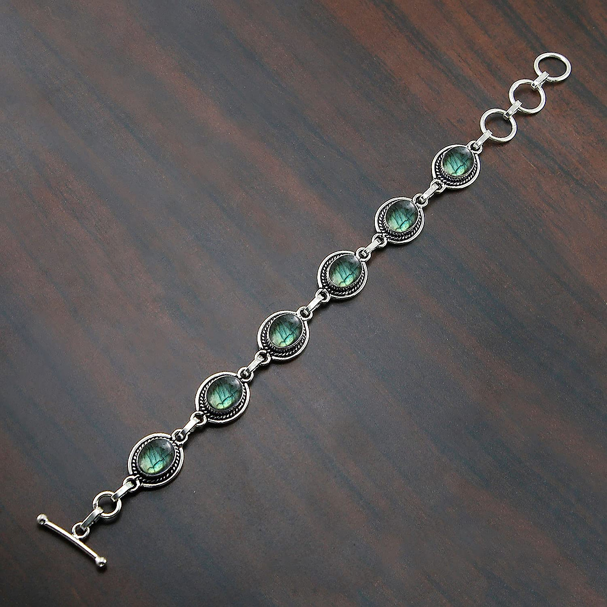 Natural 11,55 Carat Labradorite Bracelet 925 Silver Plated Handmade Vintage Bohemian Style Jewelry For Women Her Wife