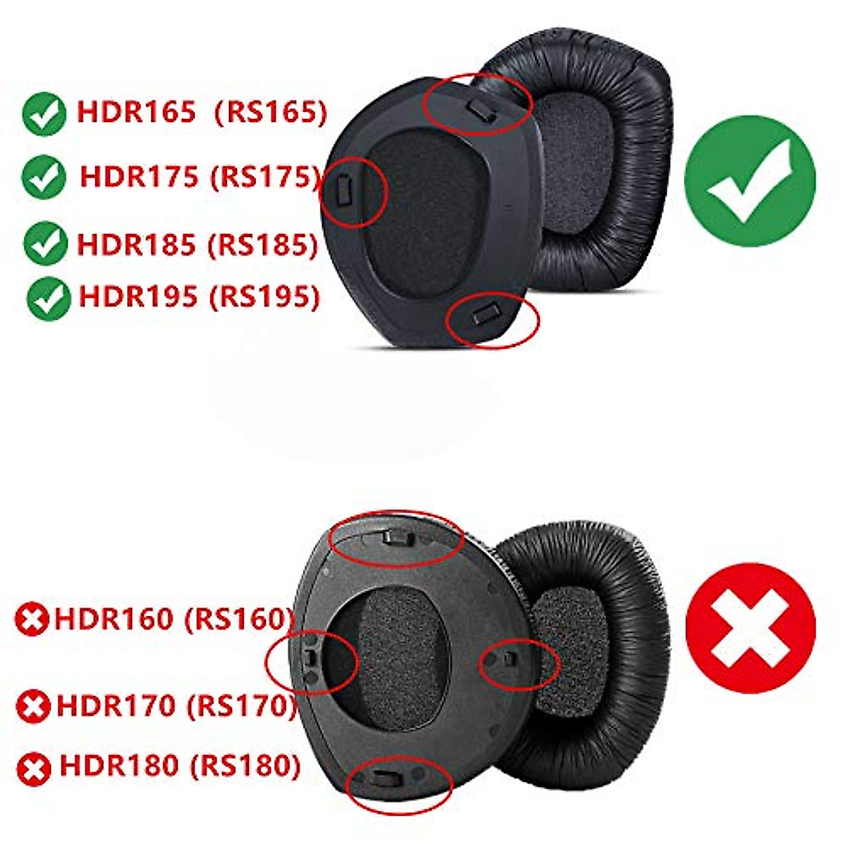 YDYBZB Ear Pads Cups Replacement HDR165 HDR175 HDR185 HDR195 RS165 RS175 RS185 RS195 Compatible with Sennheiser HDR165/175/185/195 RS165/175/185/195 Headphone (Wrinkled Leather HDR/RS165/175/185/195)