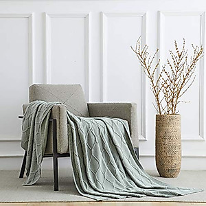 100% Cotton Sage Green Cable Knit Throw Blanket for Couch, Sofa with Bonus Laundering Bag for Couch Sofa Bed – Lightweight 50 x 63, Extra Cozy, Machine Washable, Home Décor