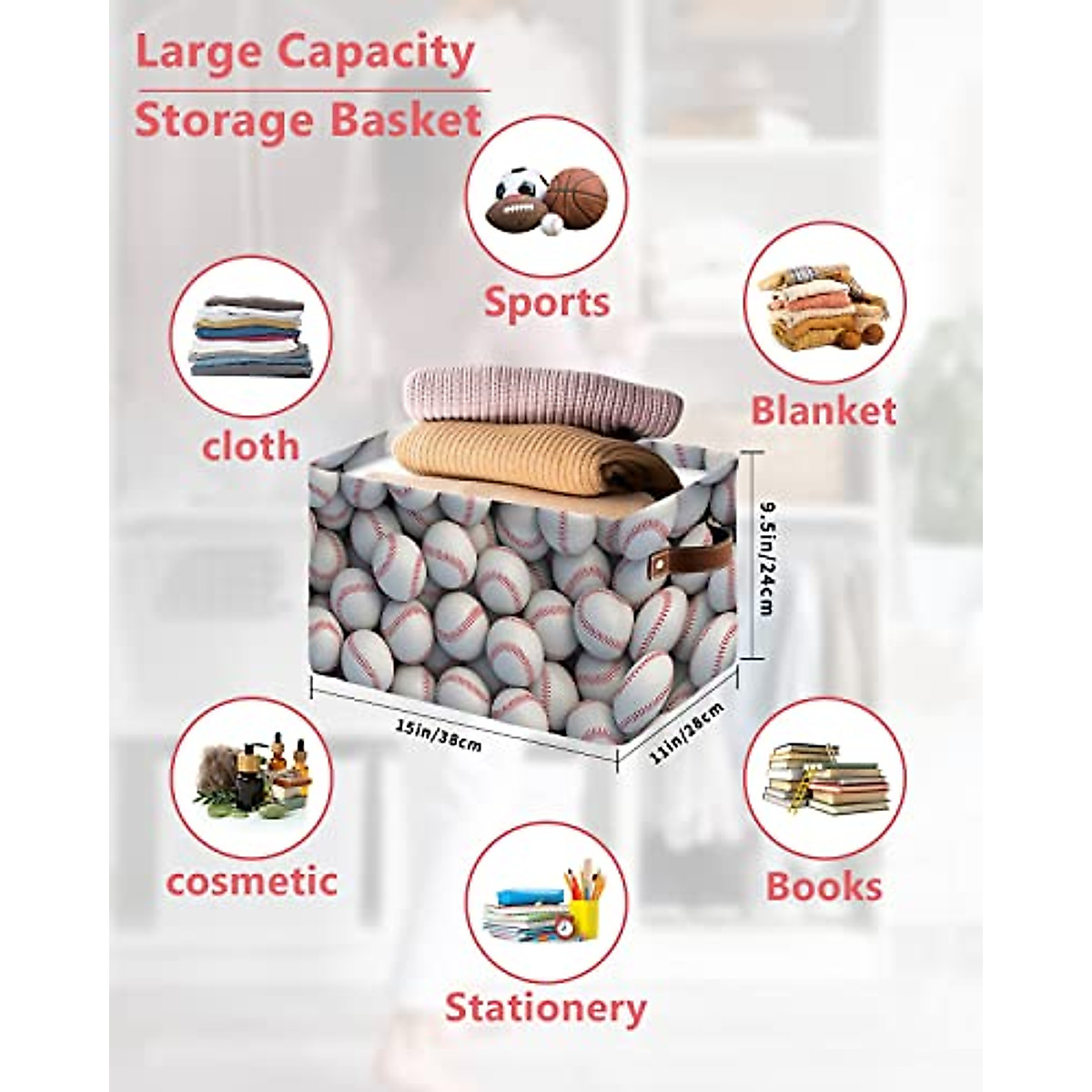 ARTtikke Storage Bins Clothes Organizer Sports Basketball Texture Storage Cubes Bin with Handles,Foldable Storage Boxes for Closet,Storage Basket for Organizing Shelves