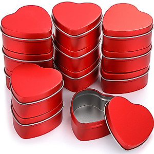 Vesici 12 Pack 2 oz Heart Shaped Metal Tins with Lids Empty Candle Jars Candle Containers Cans for Making Candles Heart Box for Mother's Day Candies Presents Gifts Home Supplies(Red)