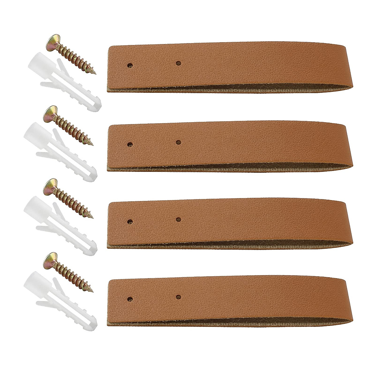 Rierdge Leather Wall Hooks, 4 Pcs Brown Wall Mounted Leather Straps Hanger, Leather Strap Towel Hook Shelf Holder for Kitchen Bathroom Bedroom