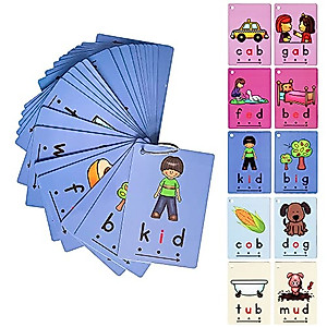 Lachilly CVC Words Flashcard Vowel+Consonant+Vowel Toddler Learning Supplies for Kindergarten Teacher Teaching Aids 126 Cards