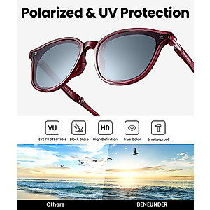BENEUNDER Polarized Sunglasses for Womens & Mens, Retro Small Round Folding Sunglasses with UV400 Protection