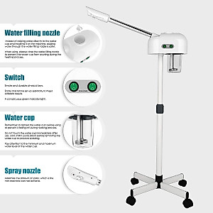 HiBeauty PRO Professional Facial Steamer, Hot Mist, Ozone Humidifier, Can Use at Home and Beauty Salon, Extract Blackheads, Rejuvenate and Hydrate Your Face Skin for Youthful Complexion (Button)