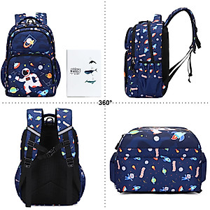 Kids Backpack for Boys Elementary School Backpack with Lunch Bag 2 in 1 Set School Bag for Boys Water Resistant Astronaut Space Backpack