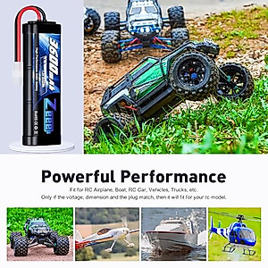 Zeee 7.2V 3600mAh RC NiMH Battery with Tamiya Plug High Power for RC Car RC Truck Associated HPI Losi Kyosho Tamiya Hobby(2 Pack)