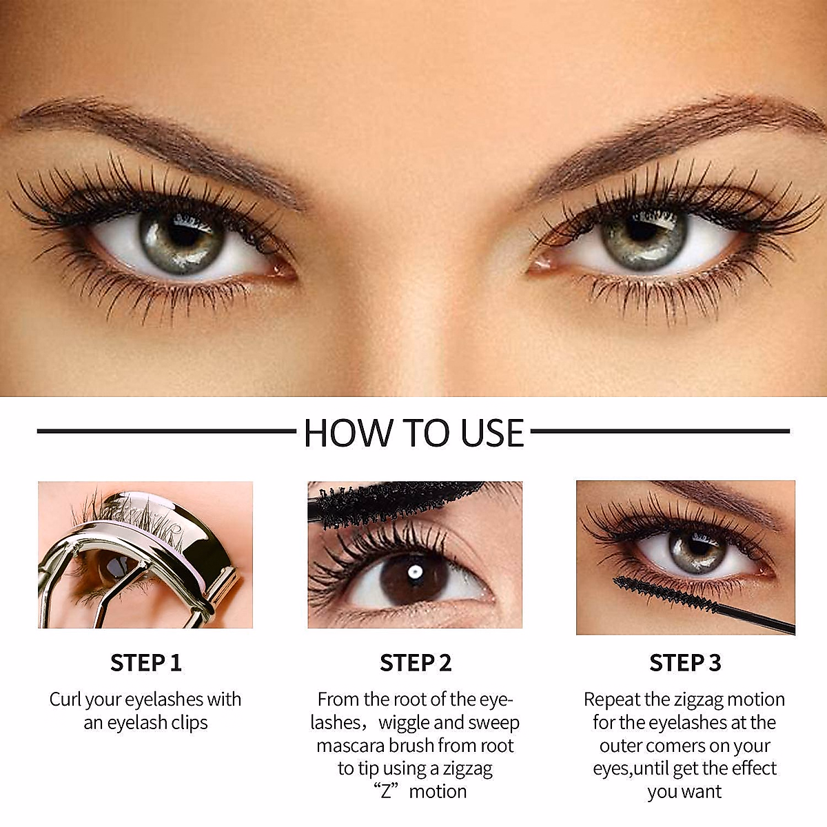 GECOMO Mascara Black Volume and Length with 2 in 1 Mascara Wand, 4D Silk Fiber Lash Mascara Waterproof, No Smudging, No Clumping, No Flaking, Thick & Black, Best Mascara for Women