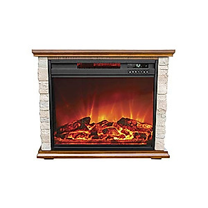 LifeSmart LifePro 1500 Watt Electric Infrared Quartz Fireplace Heater for Indoor Use with 3 Heating Elements and Remote, Faux Stone & Oak Wood