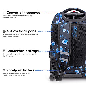 J World New York Sundance Rolling Backpack Girl Boy Roller Bookbag, Night Bloom, 20 X 13 X 9 (H X W X D)