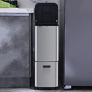 MFCHY Metal Trash Can Big Organizer Stainless Steel Garbage Bin Recycling Storage Household Utilities