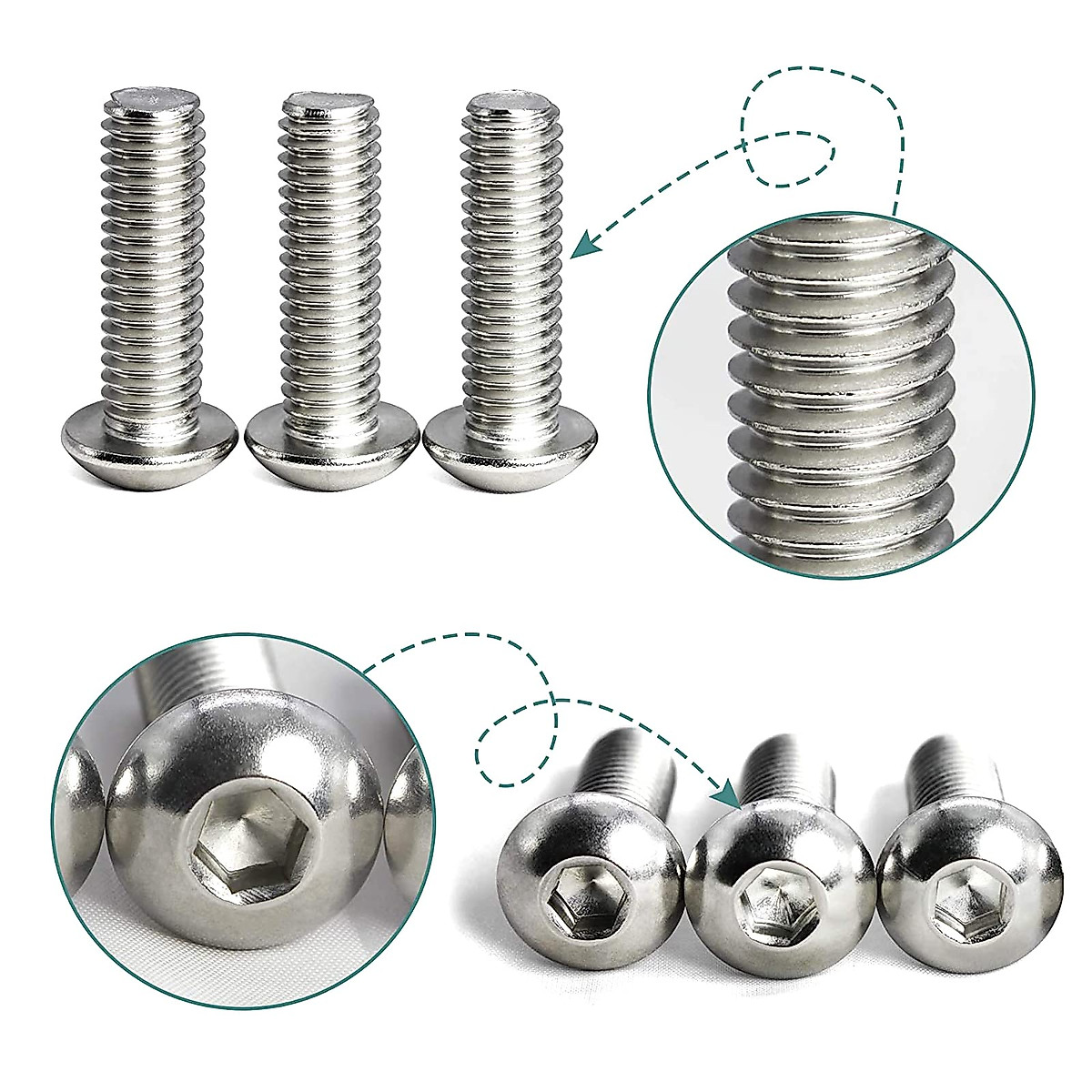 M8-1.25 x 50mm Button Head Socket Cap Screws, Stainless Steel 304, Full Thread, Allen Socket Drive, Heavy Duty Machine Hexagon Screw Drive 10 PCS